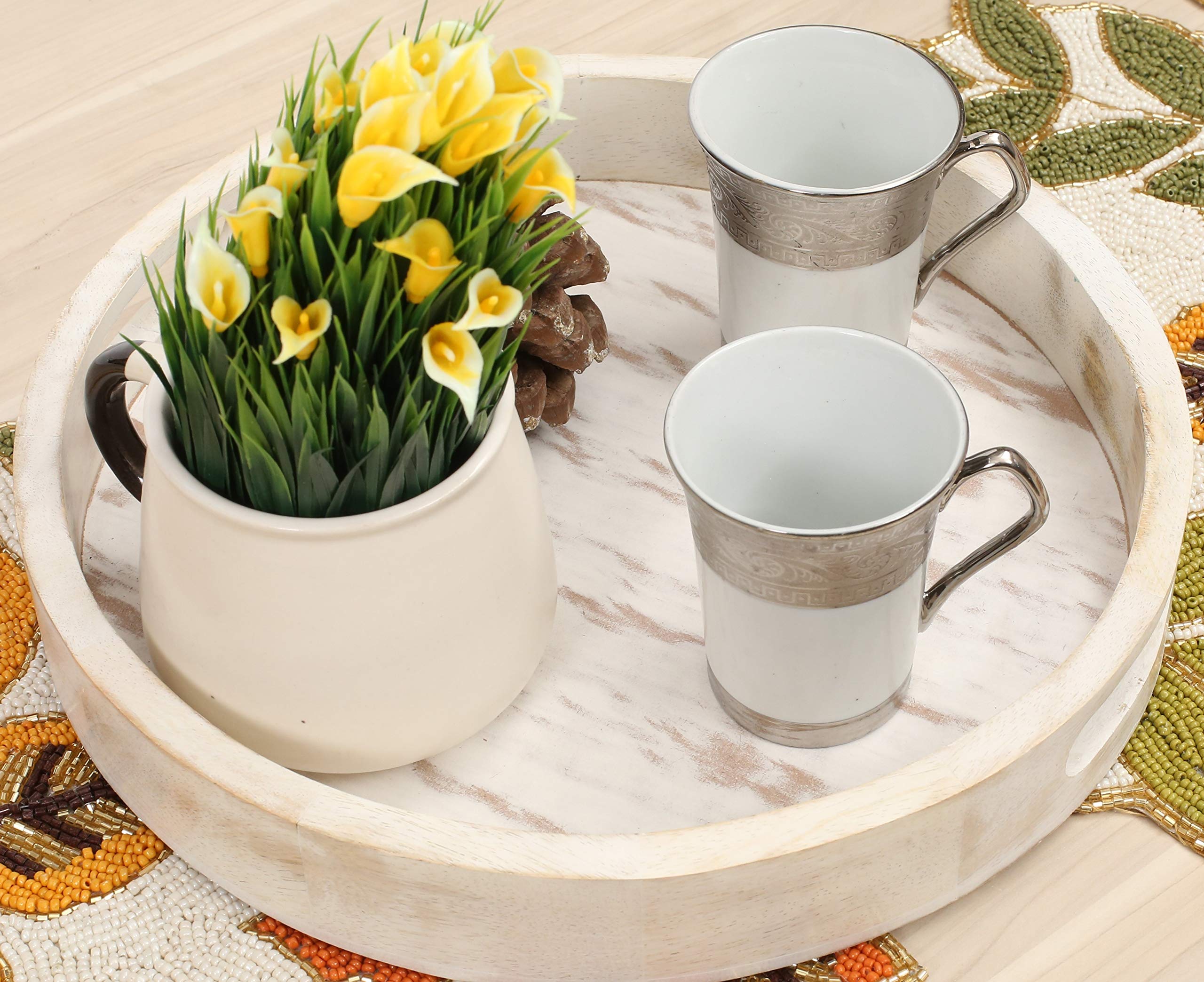 BEDDING CRAFT Set of 2 Countertop Wooden Round Fruit Baskets Decorative Coffee Table Tray β A Ideal Match for Ottoman or Side Table Charcuterie Board or Cheese Platter Kitchen General Storage Space