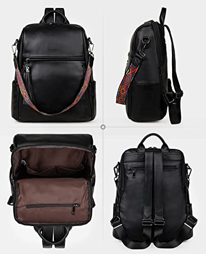 FADEON Leather Backpack Purse for Women Designer Travel Backpack Purses PU Fashion Ladies Shoulder Bag with Tassel Black