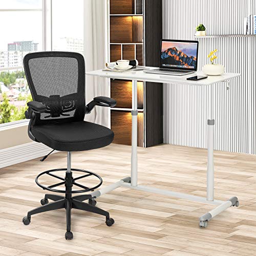 Tangkula Mobile Computer Desk with Steel Frame, Small Height Adjustable Rolling Compact Stand Up Desk on Wheels, MDF PVC Tabletop, Ideal for Home Office, White