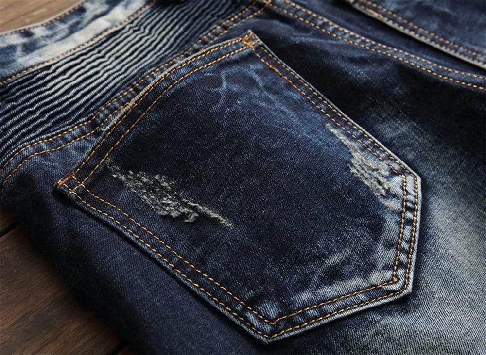 AITITIA Men's Biker Zipper Deco Washed Straight Fit Jeans (30W x 31L, Dark Blue)
