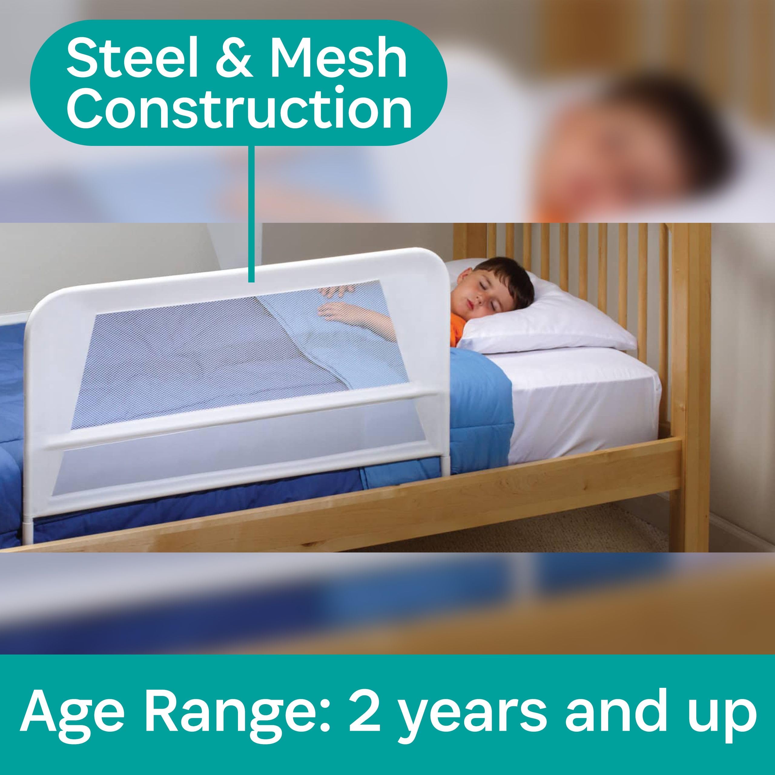 KidCo Children's Toddler Mesh 39 Inches Long Bed Rail Guard for Twin, Double, Full Size Queen, and King Mattress, White (Single)