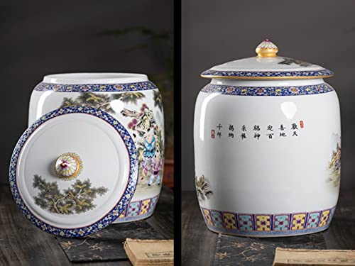 Chinese Style Food Dispenser 22Lbs Ceramic Rice Bucket Cereal Storage Container Chinese Porcelain Grain Dispenser Suitable for Flour, Sugar, Coffee, Rice, Nuts, Snacks, Pet Food, Tea (Color : A)