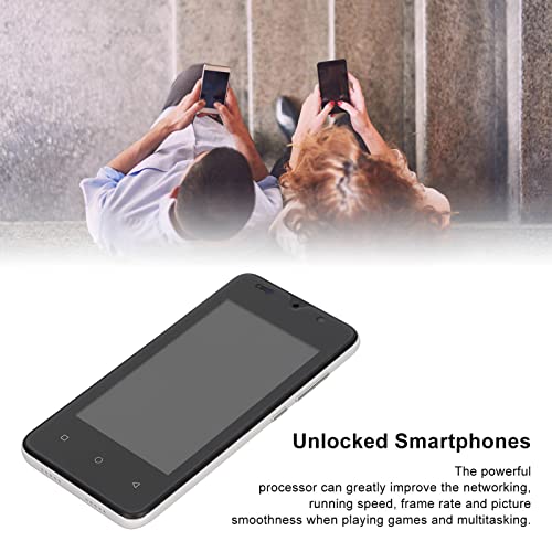 Acogedor Unlocked Smartphones, 4.5in Screen Ultra Thin Cell Phone, 512MB RAM 4GB ROM Dual Core CPU Mobile Phone Support 128GB Storage (White)