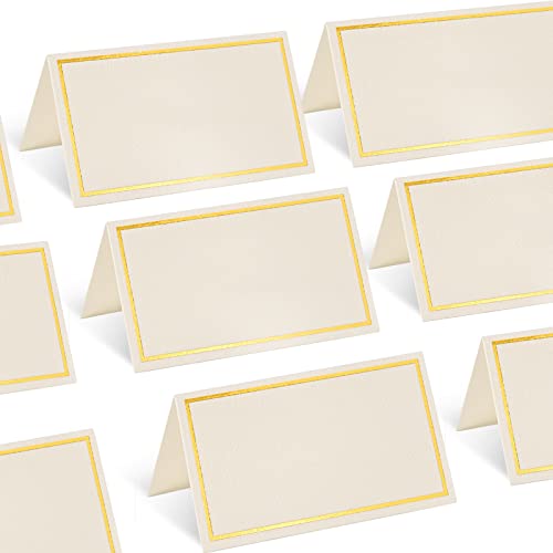 KraftiSky 100 Pack Place Cards for Table Setting with Gold Foil Border Table Tent Cards for Seating Perfect for Weddings, Dinner Parties, Banquets 2β x 3.5β