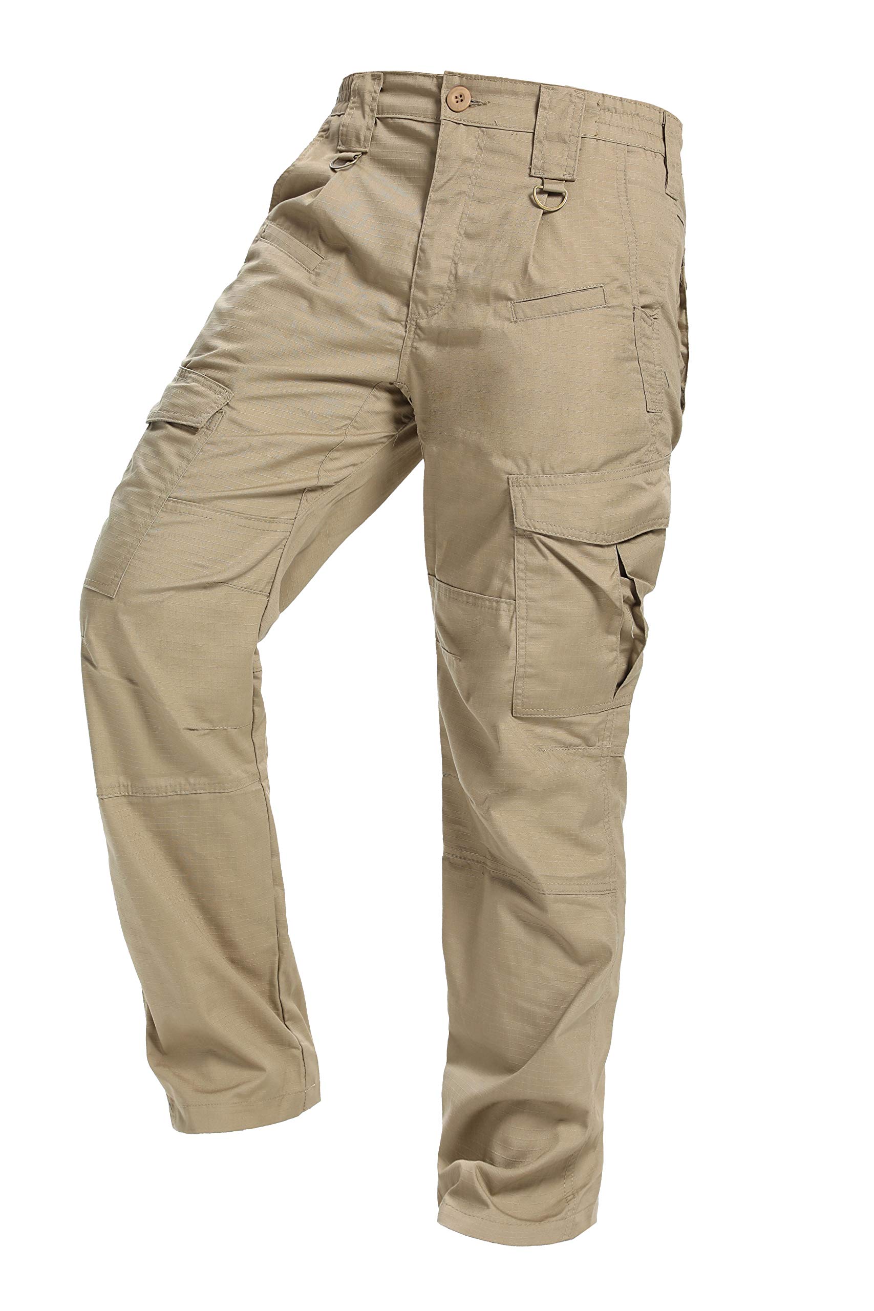 AKARMY Men's Ripstop Tactical Pants, Lightweight EDC Hiking Work Trousers Outdoor Cargo Pants with Multi Pocket J9922 Khaki 34