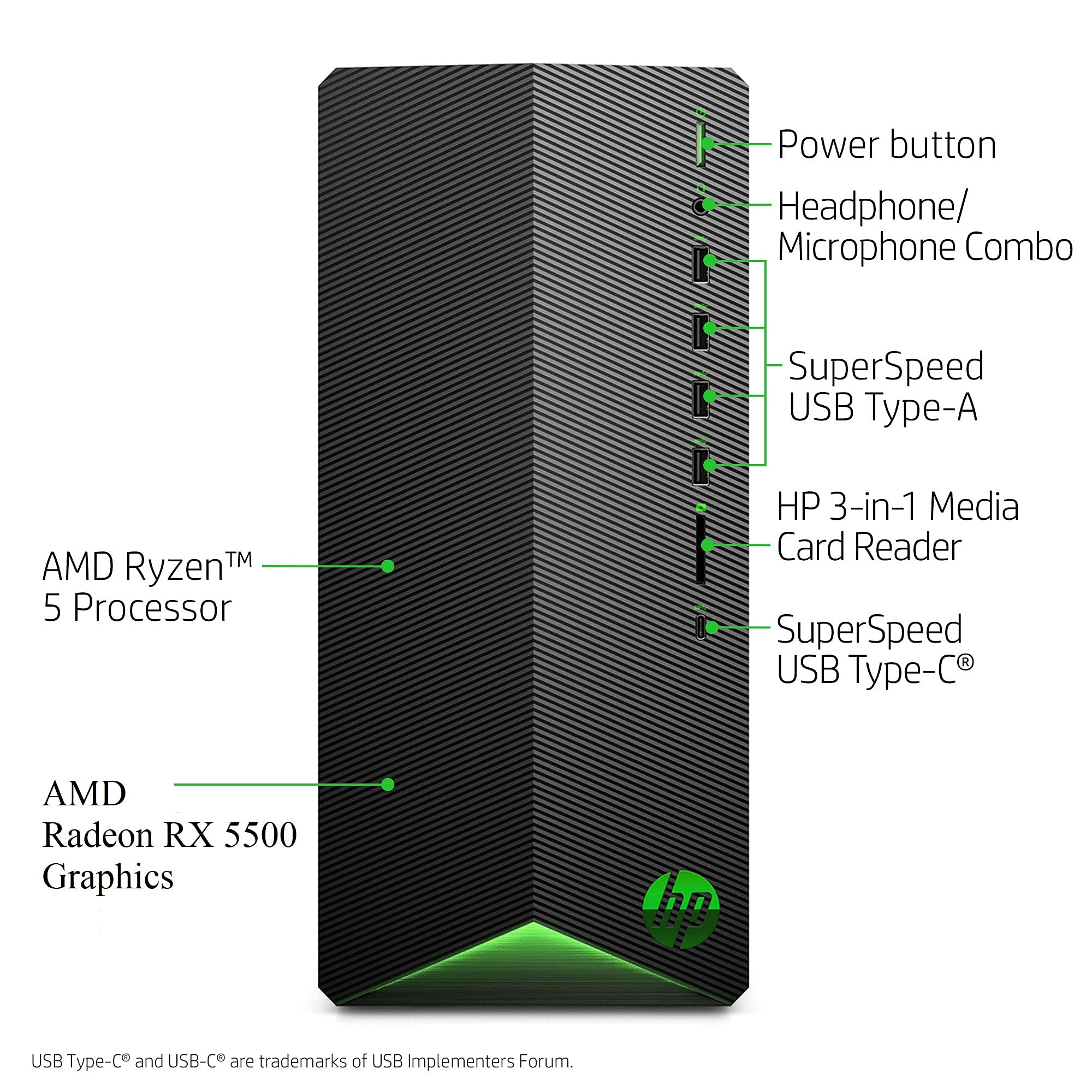 HP Pavilion Gaming Desktop Computer, AMD Ryzen 5 5600G Processor, 32GB RAM, 512GB NVMe SSD, 1TB HDD, Mouse and Keyboard, Windows 10 Home, HDMI Cable