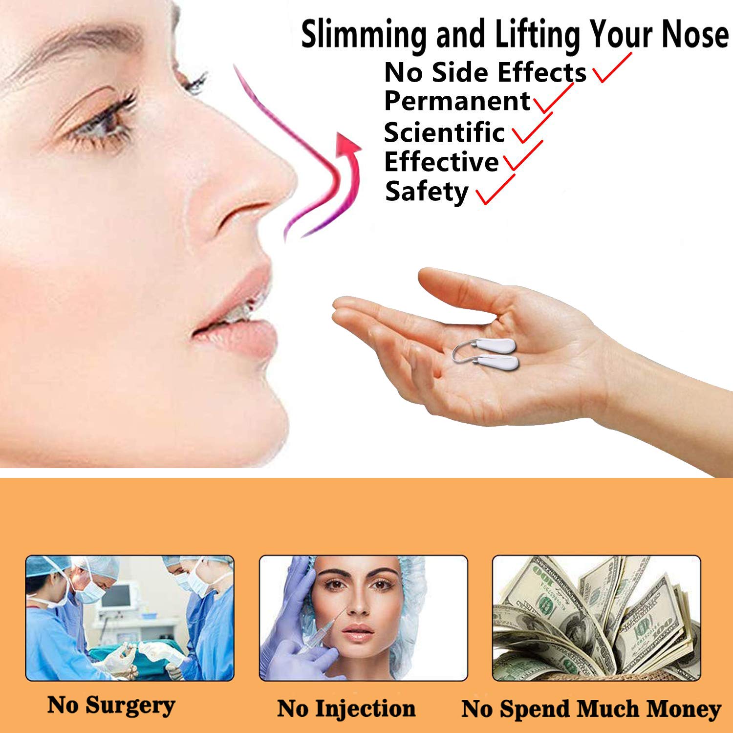 AMIJEAL Nose Shaper Clip Nose Up Lifting Clip Pain-Free Soft Silicone Nose Slimmer Device Nose Bridge Straightener Corrector Beauty Tool(Unisex)