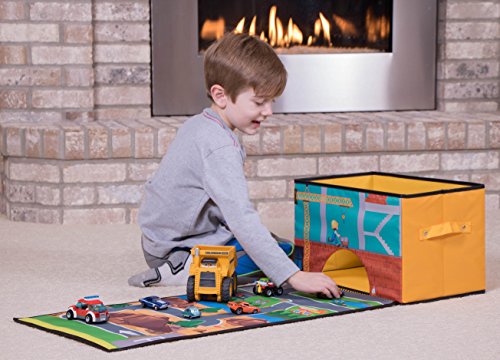 Clever Creations Collapsible Toy Storage Organizer and Play Mat for Kids - Perfect Toy Chest for Organizing Books, Toys, Games, and more - Construction Site Theme