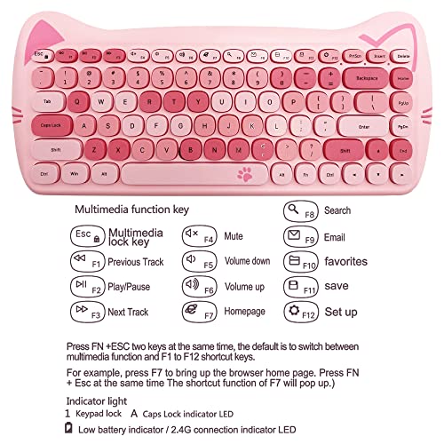 Attoe Wireless Mouse and Keyboard, Cute Cat Keyboard Mouse Combo for Girl Gift,2.4G Cordless Computer Mice with USB Receiver for Laptop PC MAC (Cherry Blossom Pink)…