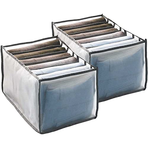 LALEO Wardrobe Clothes Organizer, 7 Grids Visible Foldable Closet Organizers, Compartment Storage Box for Jeans, Leggings, T-Shirt, Skirt