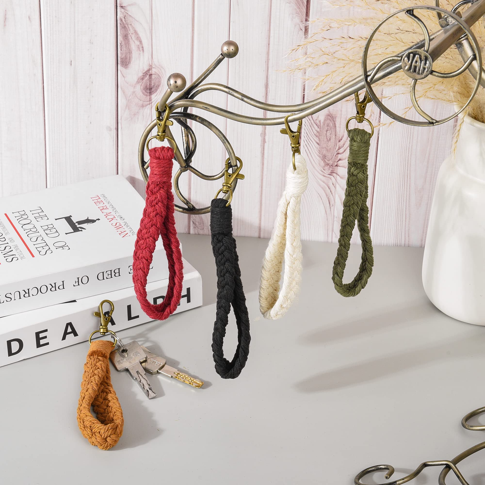 AllReal 5 Pcs Macrame Boho Keychain Soft Woven Wristlet Bracelet for Women Knotted Lanyard Keyring Holder for Wedding Bridal Gift