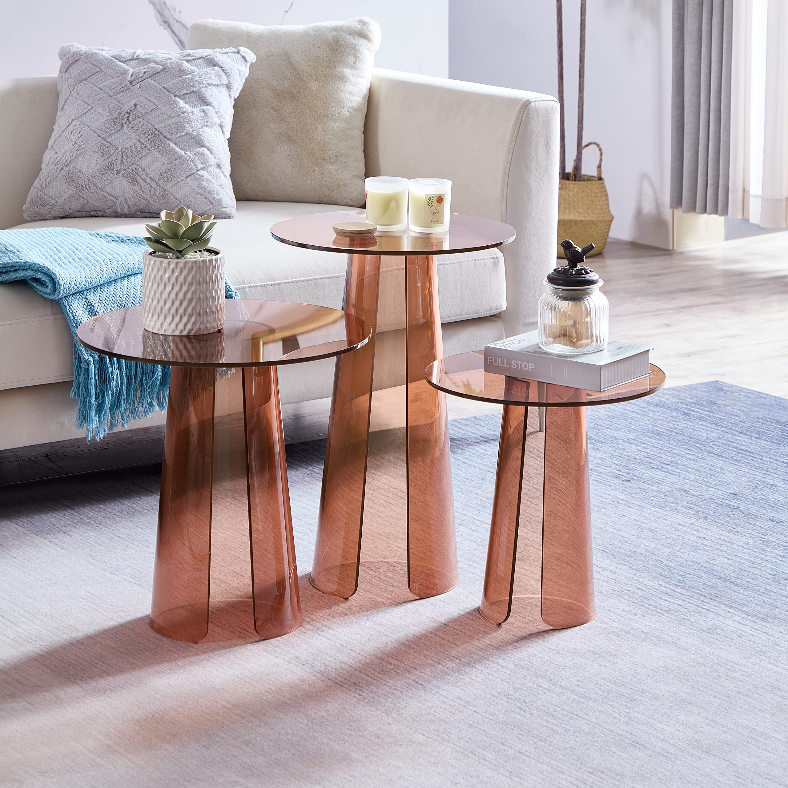 ACRYLCASE Acrylic Furniture Table End Side Round Shape Small Size Coffee Table (Blue Transparent, 15x15x15''H)