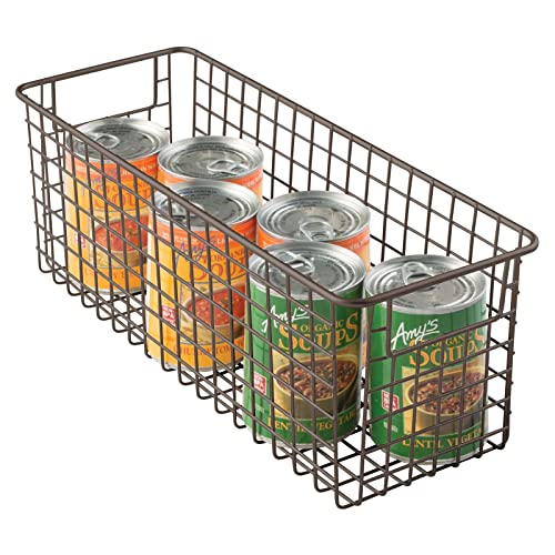 mDesign Slim Metal Wire Food Storage Organizer Basket with Handles - Organization in Kitchen Cabinets, Pantry Shelf, Bathroom, Laundry Room, Closets, Garage, Concerto Collection, 2 Pack, Bronze
