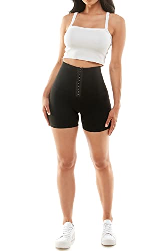 EttelLut - Enhanced Tummy Control Shapewear Shorts for Women - Body Shaper Waist and Thigh Slimmer Trainer - 3 Hook Closure - Perfect for Everyday, Yoga and Workout - Black Large