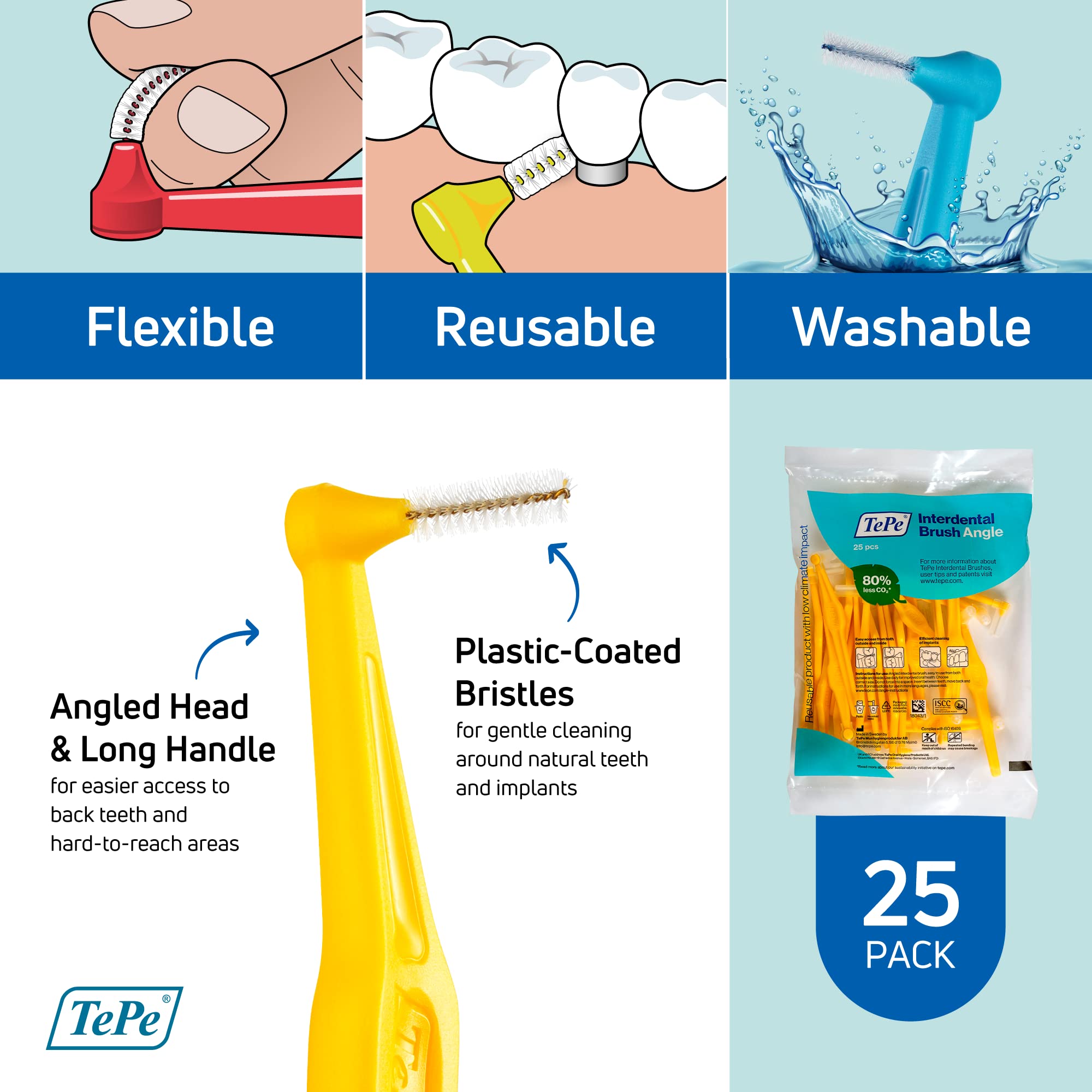 Interdental Brush Angle - Yellow 0.7mm (25 pack)