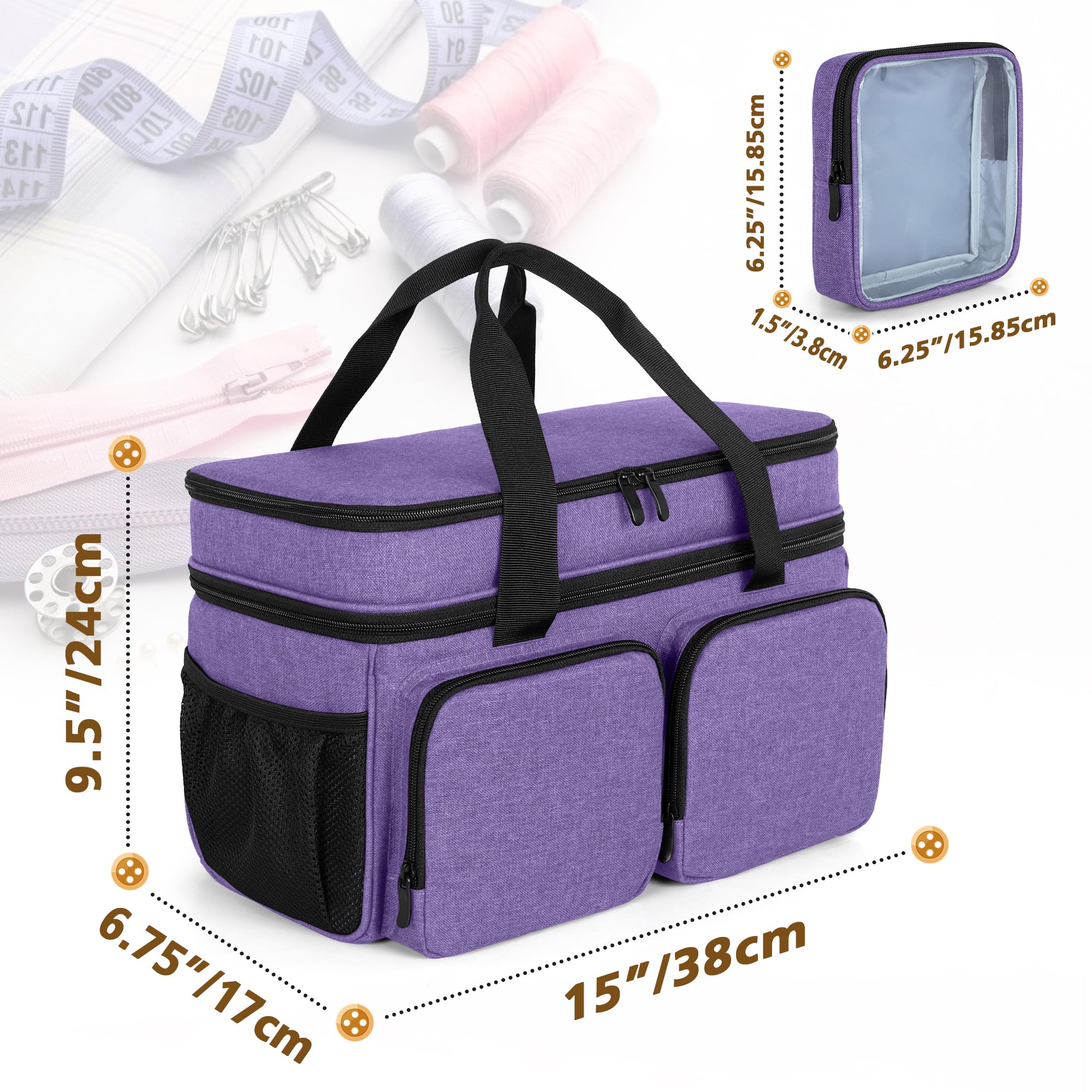 BAFASO Large Sewing Organizer Bag with an Individual Pouch and Detachable Dividers, 2 Layers Sewing Storage Bag for Sewing Supplies, Purple