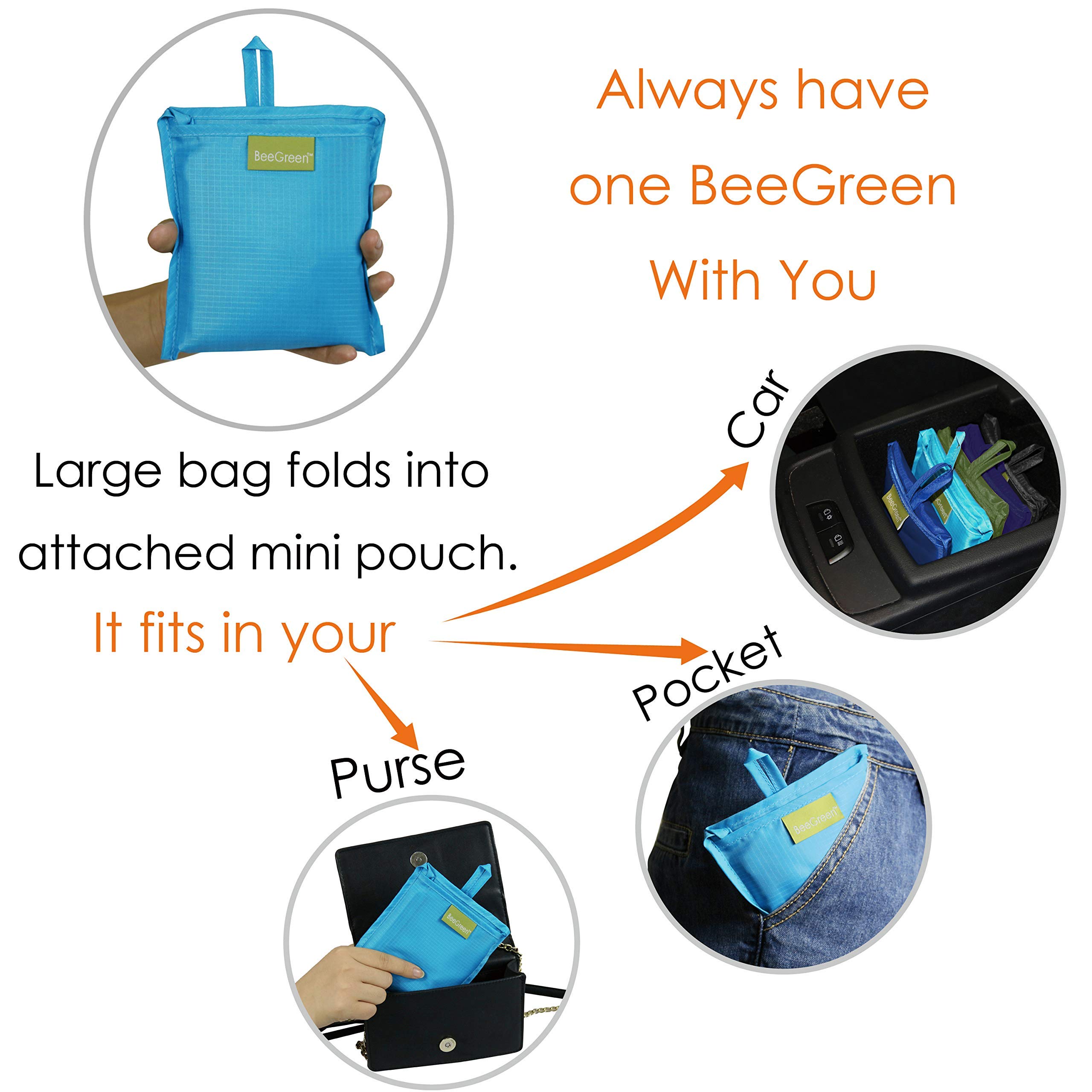 BeeGreen Reusable Bags for Shopping Machine Washable Xlarge Grocery bags Ripstop Polyester Shopping Bags, Washable, Durable and Lightweight 17 Pack