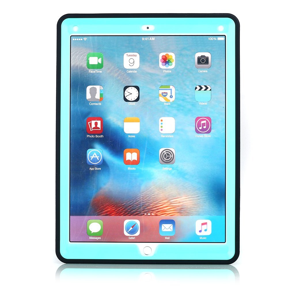 iPad Pro 12.9" Case,AICase Heavy Duty Hybrid Shockproof Hard Case Cover Rubber Stand for 2017(A1670/A1671) Apple iPad Pro 12.9 inch (Black/Mint Blue)