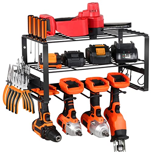 Power Tool Organizer, Wall Mount Electric Drill Holder, Heavy Duty Metal Tool Shelf, Garage Workshop Tool Organization, Utility Storage Rack for Cordless Drill & Screwdriver - 3 Lays
