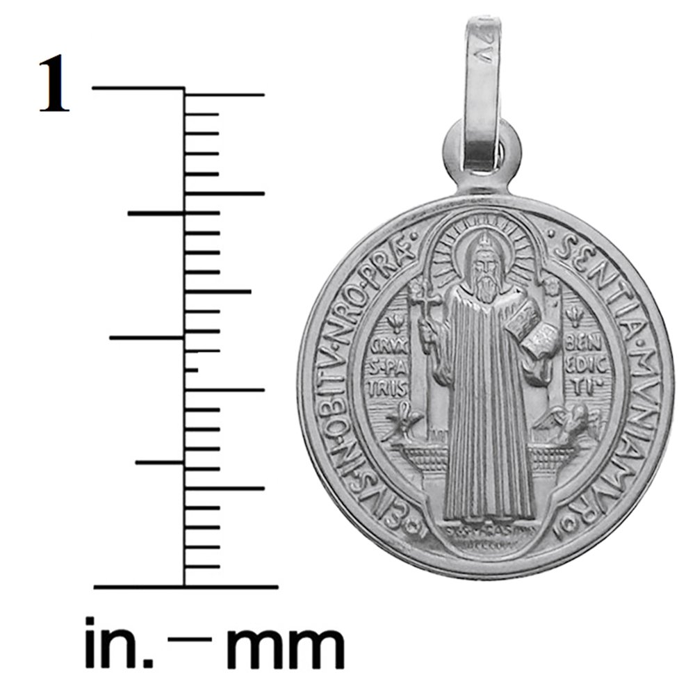 925 Sterling Silver Saint Benedict Charm Pendant Made in Italy, 20mm Diameter