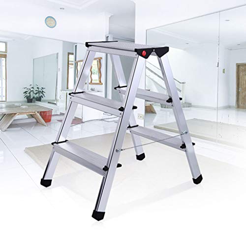 PENGJIE Folding Ladder Step Stool Ladder Stool 3 Step Folding Aluminum Heavy Duty Steel Portable Anti Slip Mat Tread Compact 150 Kg Capacity for Home Office