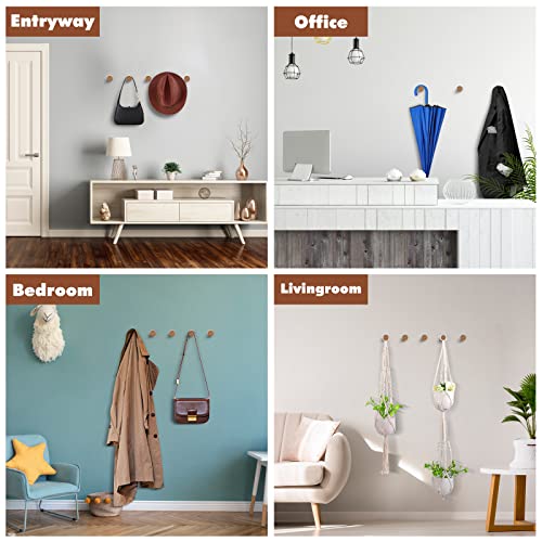 DIGHEIGG Wood Coat Rack Wall Mount, Wall Hooks Boho Wall Decor Aesthetic, Heavy Duty Coat Hooks Wall Mounted for Hat Towel Purse Robes Mudroom Entryway (Beech Wood, 5 Pack)