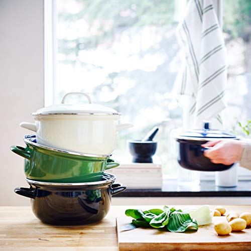 BK Indigo Dutch Heritage Round German Enamelled Casserole with Lid with PFAS-Free Ceramic Non-Stick Coating, 26 cm/5.2 Litre, Induction, Dishwasher Safe, Oven Safe, Cream
