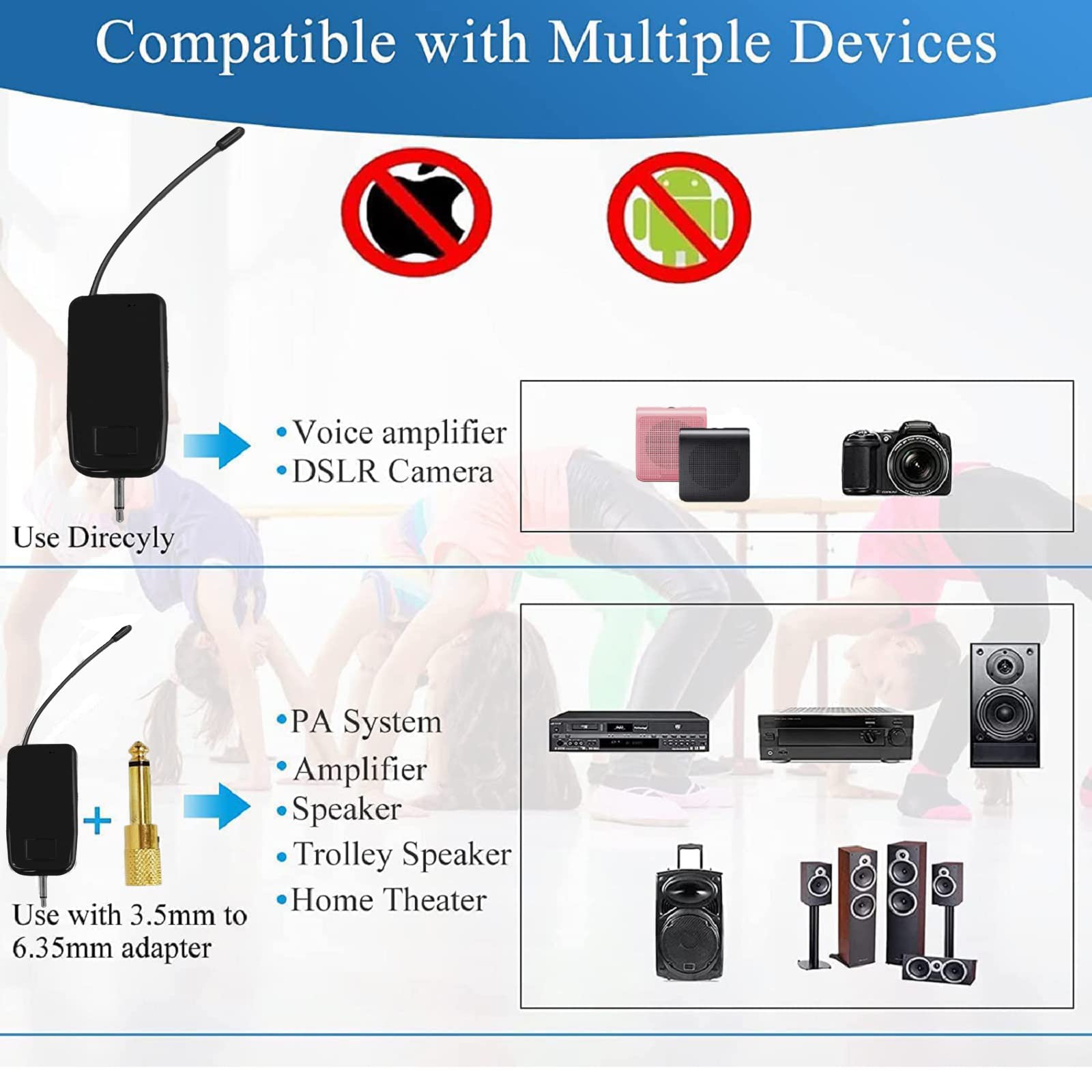 HUACAM 2.4G Wireless Microphone System for Two People, 165 ft Long Range, Stable Transmission, Portable Headset Microphone for Voice Amplifier, PA System, Teacher, Fitness Instructor, Outdoor