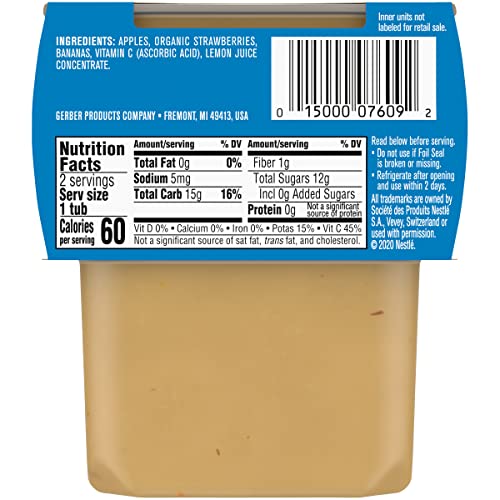 Gerber Baby Food Apple Strawberry Banana, 4 Oz, 2 Ct Tubs