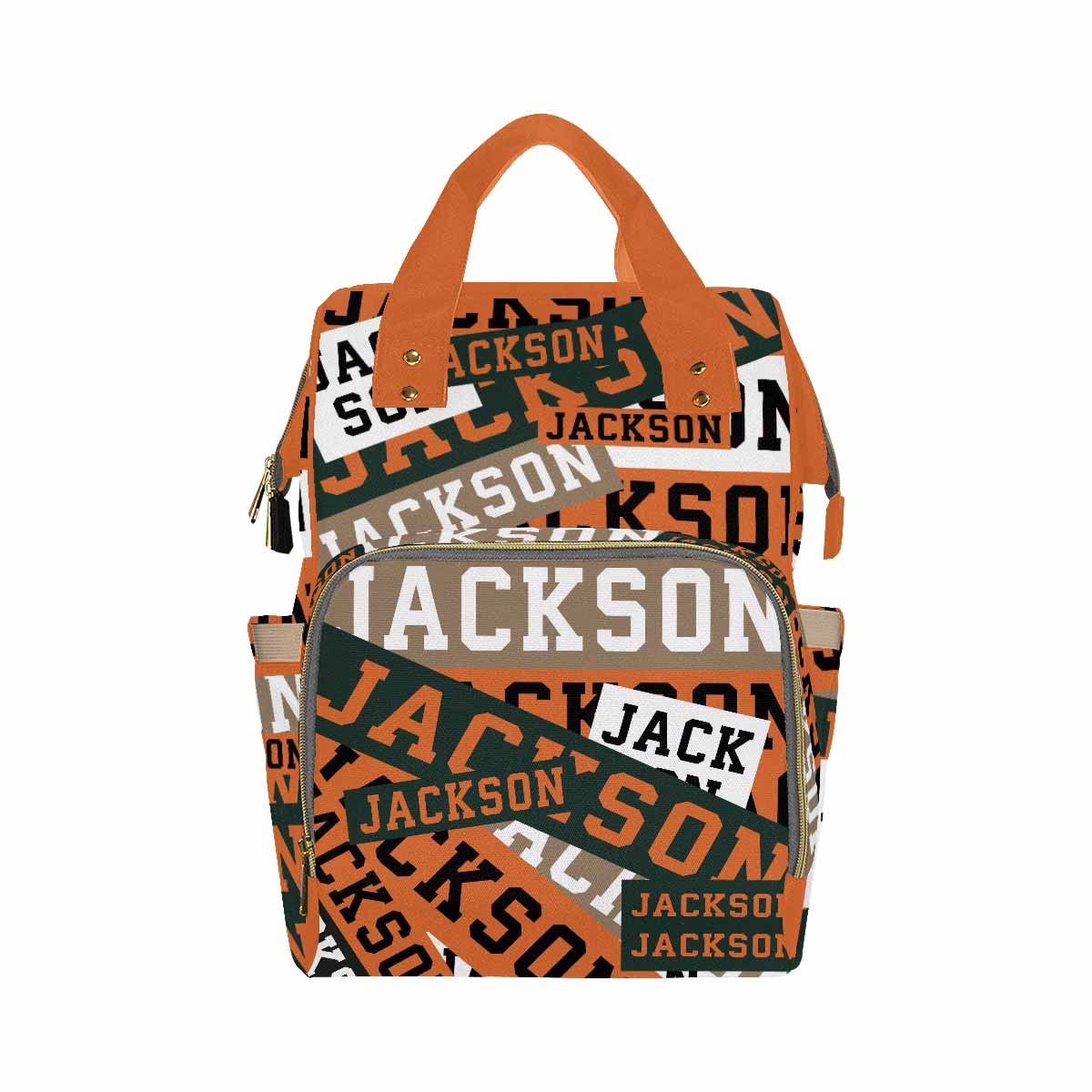 Customized Diaper Bag Backpack, Black and Orange Name Personalized Backpack with Text Mommy Nappy Baby Bag Shoulders Bag Casual Daypack Daycare Bag Travel Bag for Dad Mom