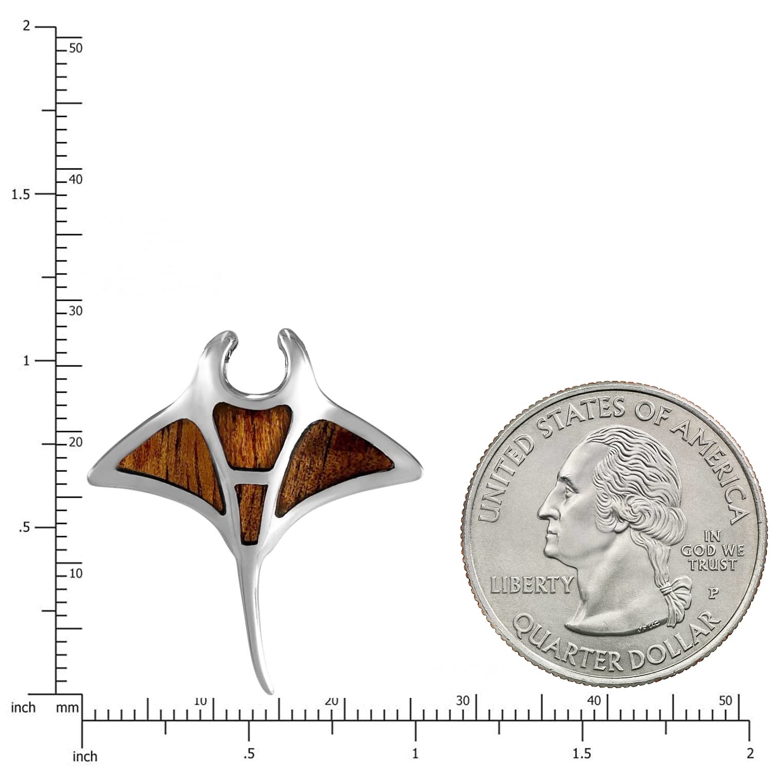 925 Sterling Silver Hawaiian Manta Ray Opal Koa Wood Larimar Gemstone Necklace Pendant with 18" Box Chain, Nickle Free Hypoallergenic for Sensitive Skin, Gift Box Included (Koa Wood)