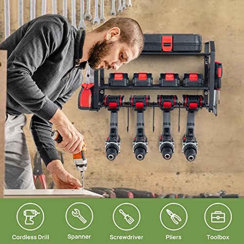 SINPUDA Power Tool Organizer, Heavy Duty 3-Layer Metal Drill Holder Wall Mount for Garage Tool Organizers and Storage - Floating Tool Shelf for Power Tools and Accessories