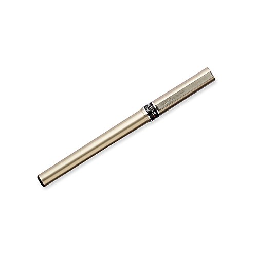 Uni-Ball Deluxe Rollerball Stick Pens, Fine Point 0.7mm, Black Ink, Champagne Gold Barrel, Pack of 6