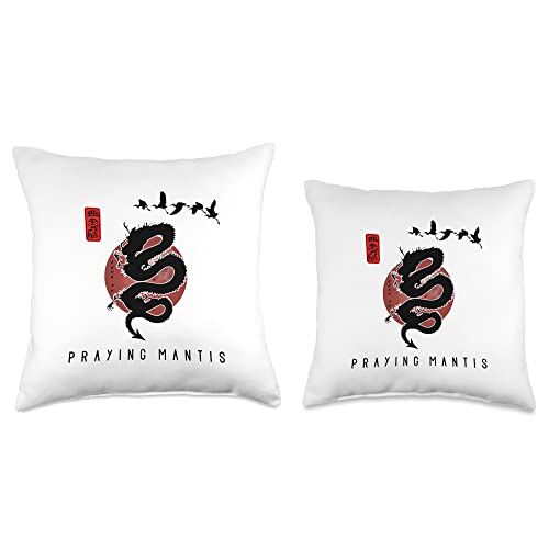 Praying Mantis Beginner Calligraphy Dragon Design Beginners Design Chinese Praying Mantis Style Throw Pillow, 16x16, Multicolor