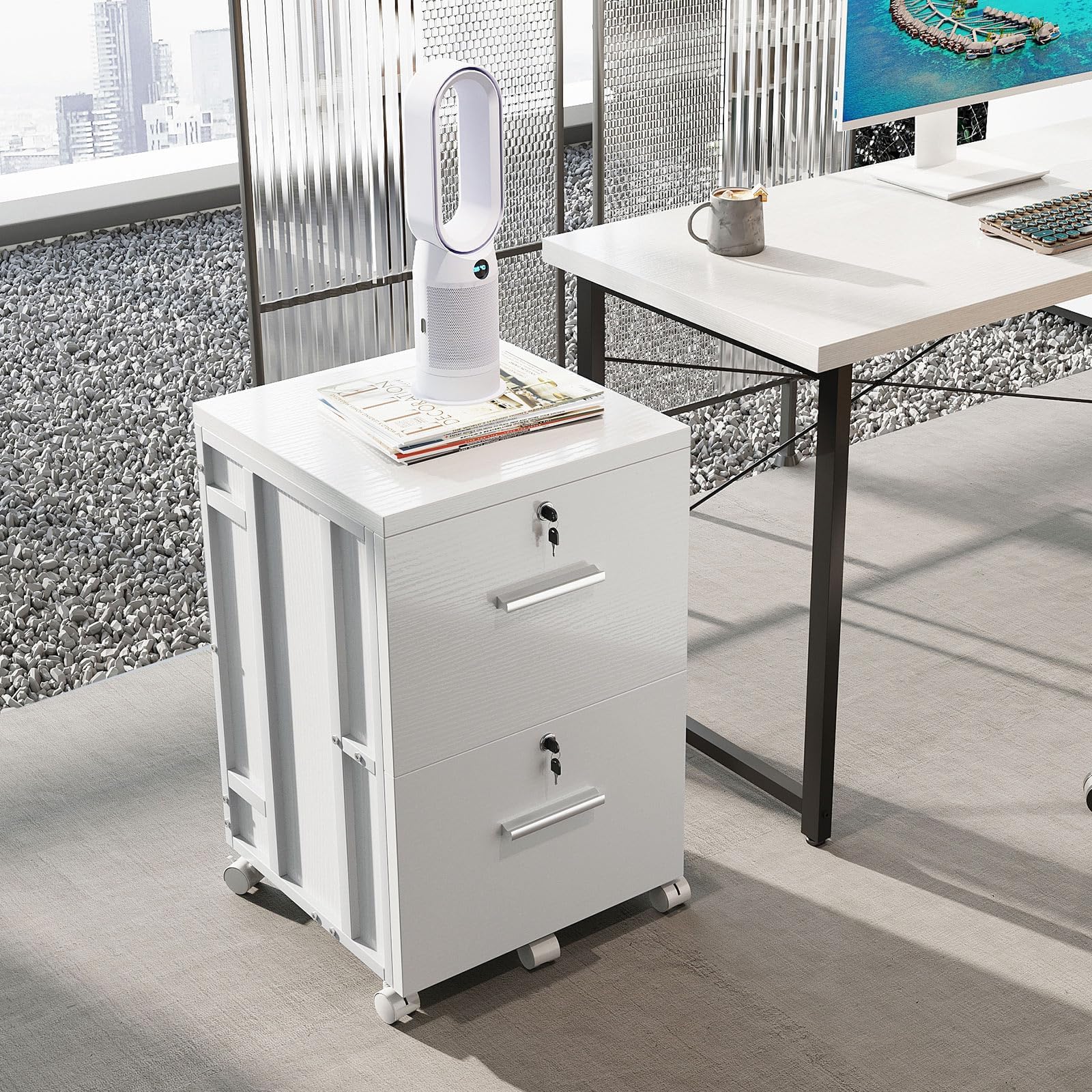 AODK Mobile File Cabinet Fully Assembled Filing Cabinet for Home Office, Small File Cabinets with Lock, Office Storage Cabinet 2 Drawer for Legal/Letter/A4 File, Black