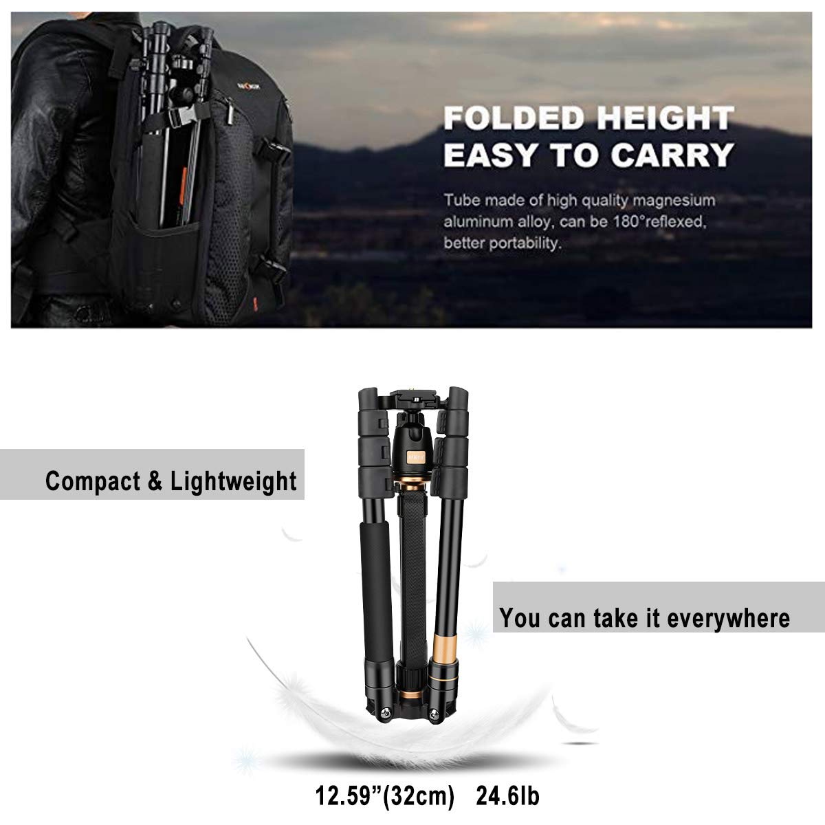 AFAITH Tripod for DSLR Camera, Ultra Compact and Lightweight Aluminum Travel Tripod with 360 Panorama Ball Head Quick Release Plate for Canon, Nikon, Sony, Samsung, Olympus, Panasonic