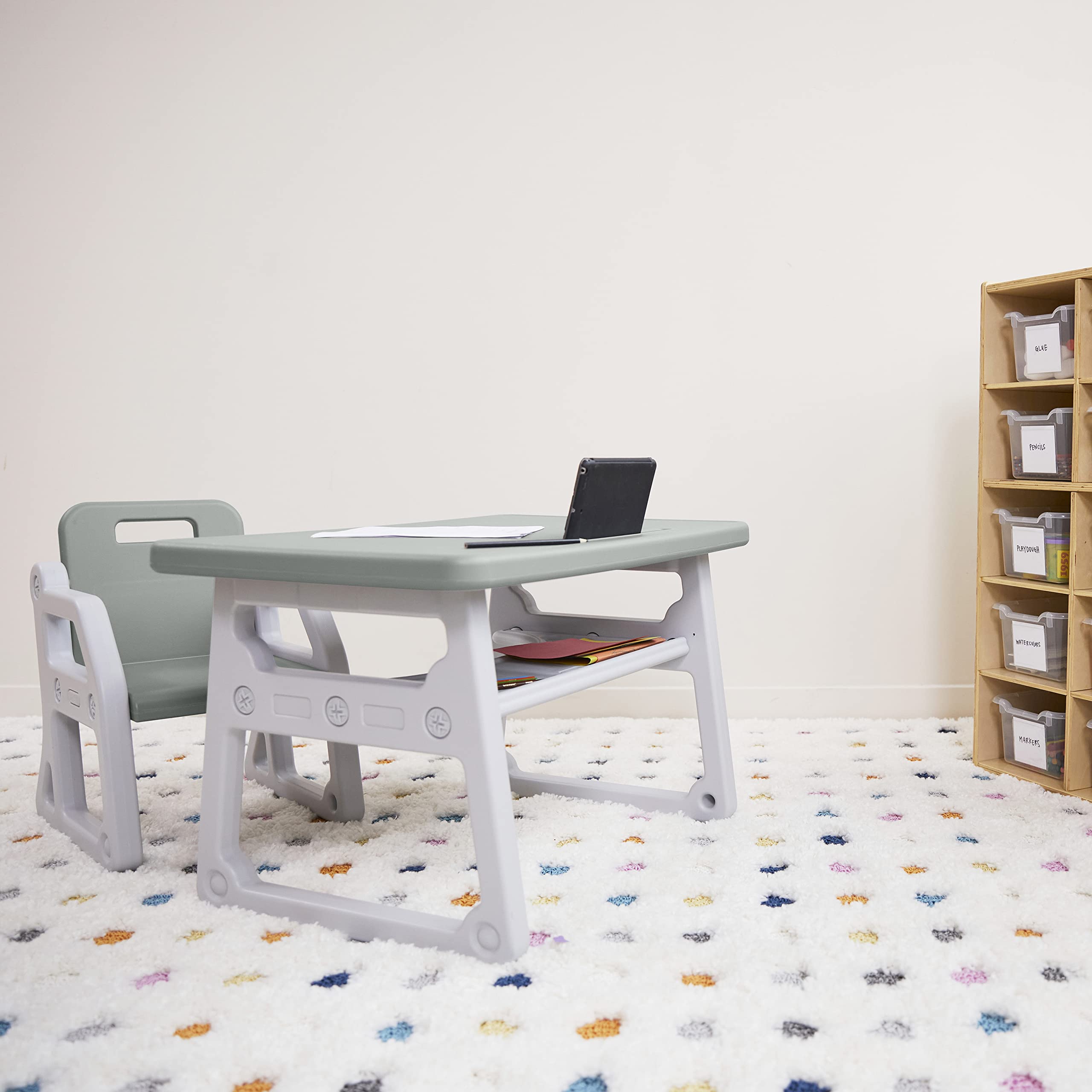 ECR4Kids Toddler Plus Desk and Chair, Kids Furniture, Grey/Light Grey