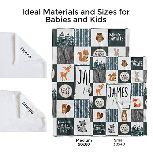 MDPrints Woodland Personalized Baby Blankets - Custom Baby Blanket with Name for Boys - Soft Plush Fleece (Woodland 214b)
