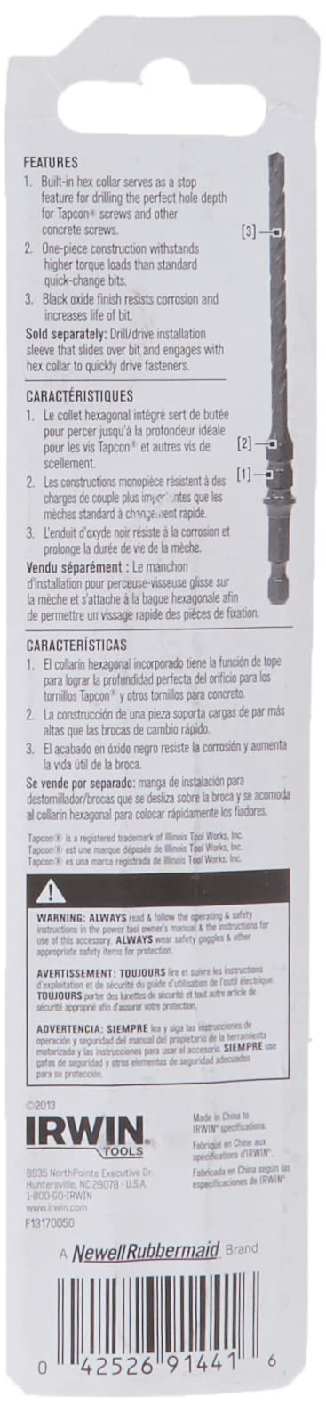 IRWIN Tools 1870568 Impact Performance Series Concrete Screw Installation 3/16-Inch X 5-Inch Drill Bit for 1/4-Inch Screws