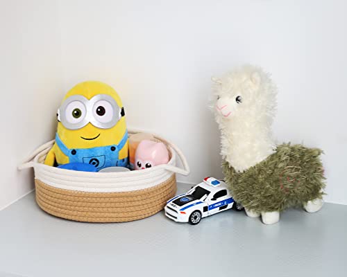 Lovelyduo Woven Storage Baskets 5-Piece, Natural Cotton Rope Basket for Baby Nursery Basket, Cat Dog Toys Basket, Bathroom Organizing Baskets, Empty Decorative Gift Basket Round White Brown