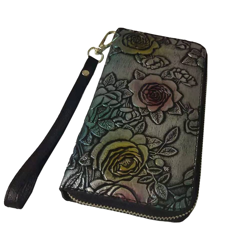 HUAMEIBANG Women's Wallet Genuine Leather RFID Lock Wallet Multi-card Bag Wallet Clutch Bag Wallet Zipper Pocket