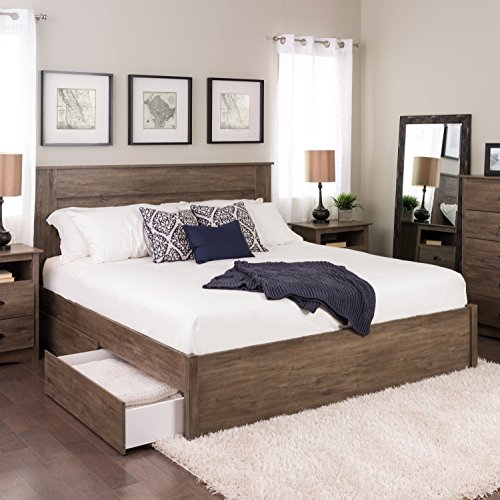 Prepac Select King 4 Post Platform Storage Bed With 4 Drawers, 83" L x 79" W x 16" H, Drifted Gray