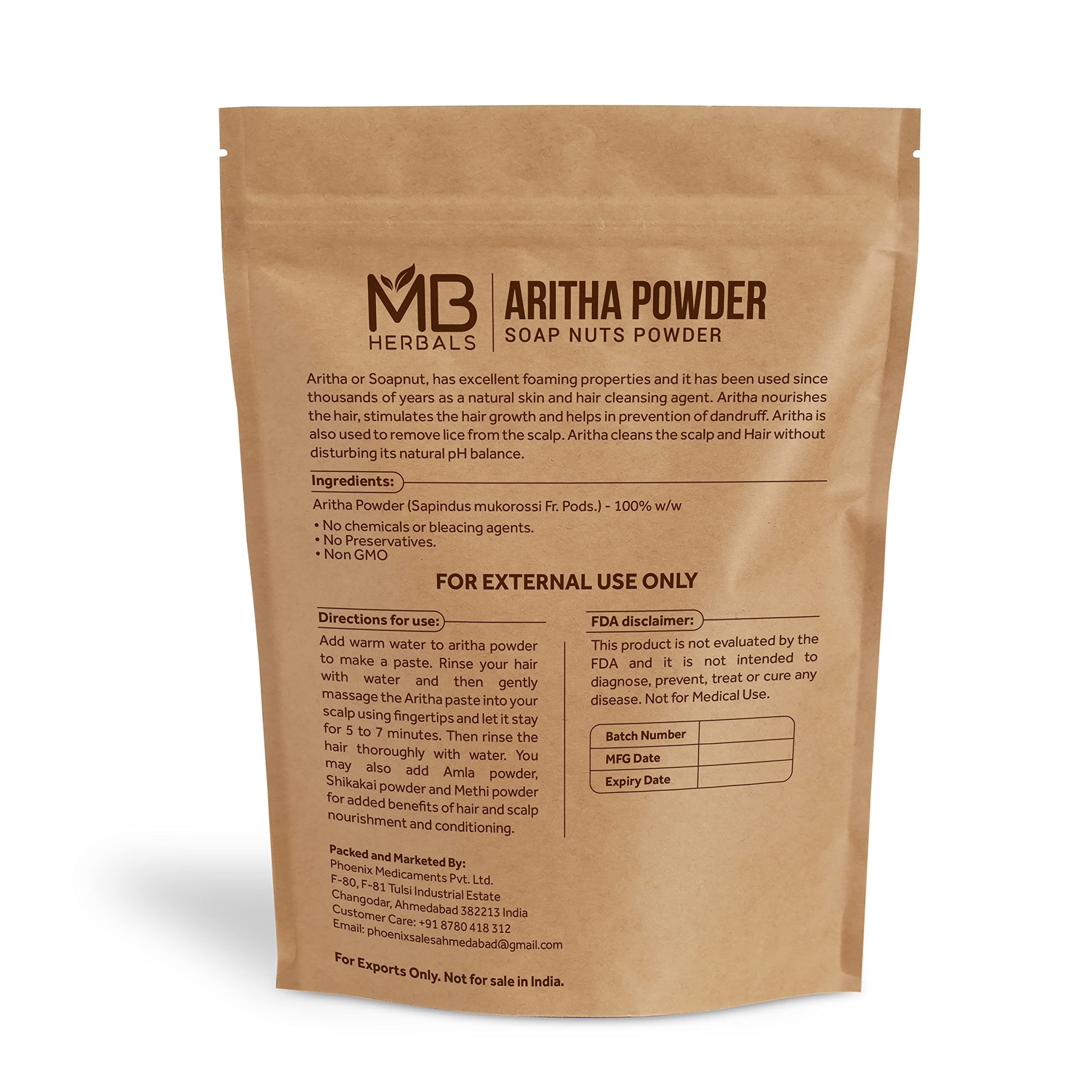 MB Herbals Aritha Powder 8 oz | 227G | 100% Pure & Organically Grown (Wild-crafted) Soap Nut Powder | Natural Hair Shampoo & Conditioner | Sapindus mukorossi