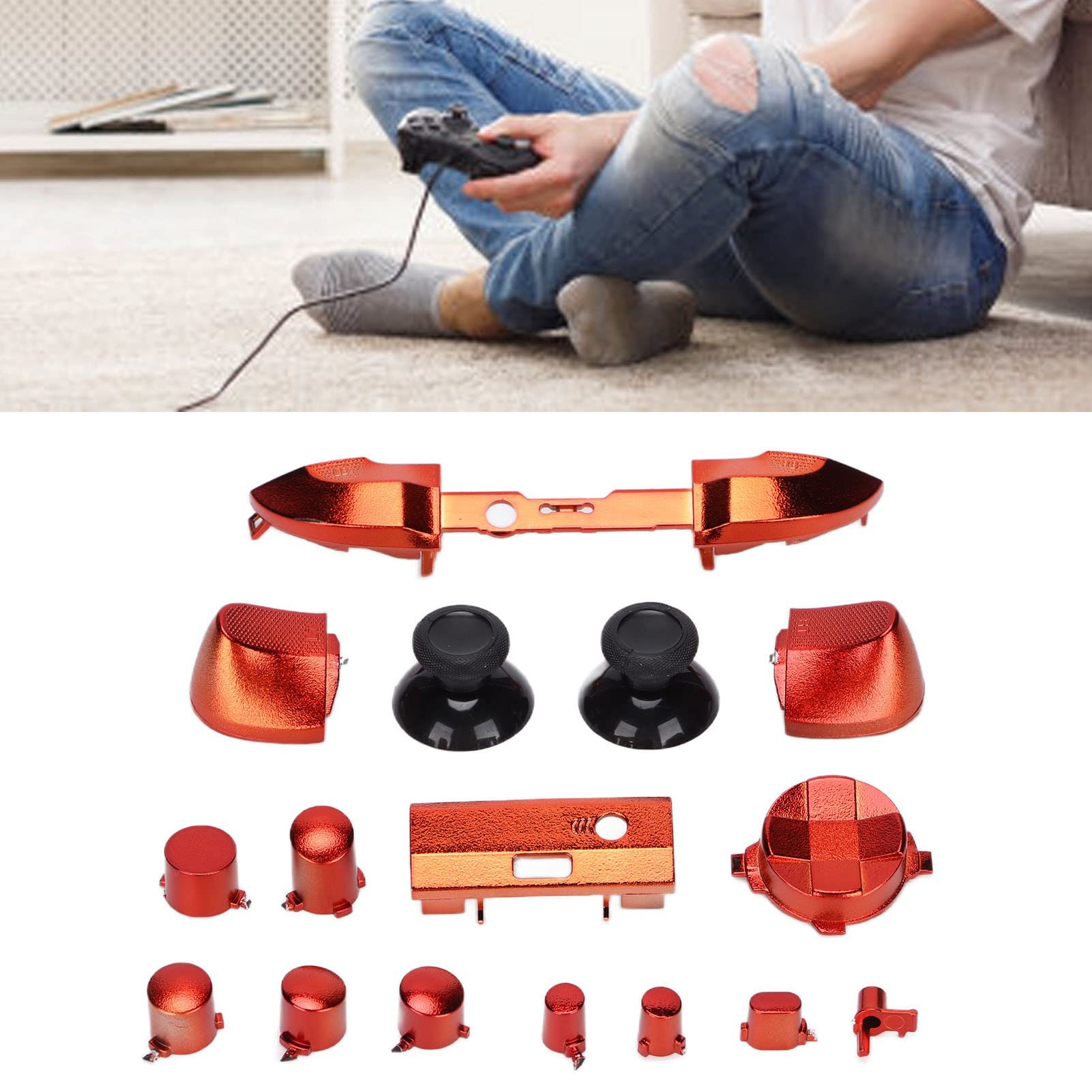 Full Game Controller Plating Button Set, Game Handle Accessories Compatible Beautiful Appearance for Series X(Electroplating red)