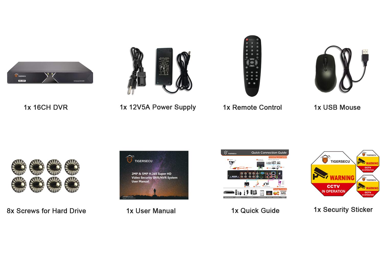 TIGERSECU Super HD 1080P 16 Channel DVR Security Recorder Without Hard Drive, Hybrid 6-in-1 CCTV DVR Recorder Compatible with 2MP and 5MP TVI, AHD, CVI, Analog, RS485 PTZ and IP Cameras