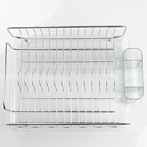 iDesign Forma Stainless Steel Sink Dish Drainer Rack with Tray Kitchen Drying Rack for Drying Glasses, Silverware, Bowls, Plates, Clear