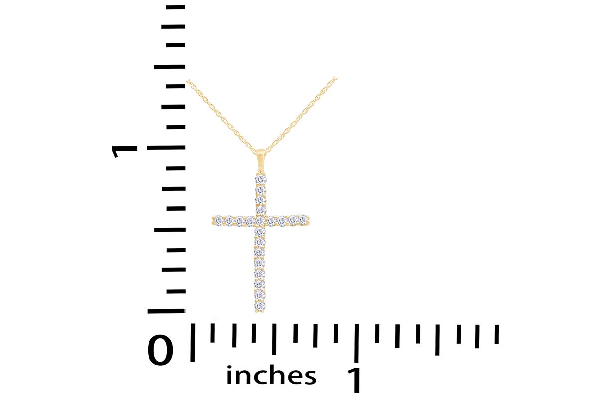 AFFY 0.30 Carat (Cttw) 14K Solid Yellow Gold Round Diamond Ladies Cross Pendant 1/3 CT (Silver Chain in cluded)