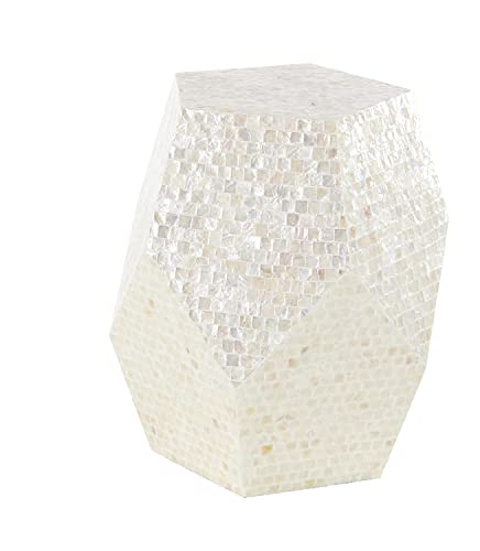 Deco 79 Mother of Pearl Shell Handmade Side End Accent Table End Table, Side Table 16" x 16" x 19", Cream
