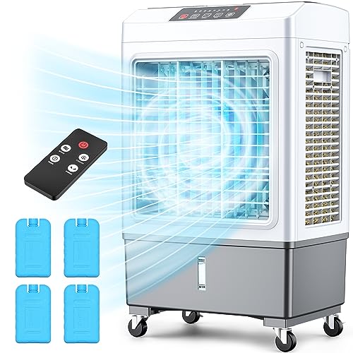 BALKO Evaporative Air Cooler, 2100CFM Windowless Air Conditioner w/7H Timer & Remote, 2 Modes, 8 Gal Water Tank Cooling up to 700 Sq.ft, Swamp Cooler Air Conditioner Portable for Room Garage Outdoor