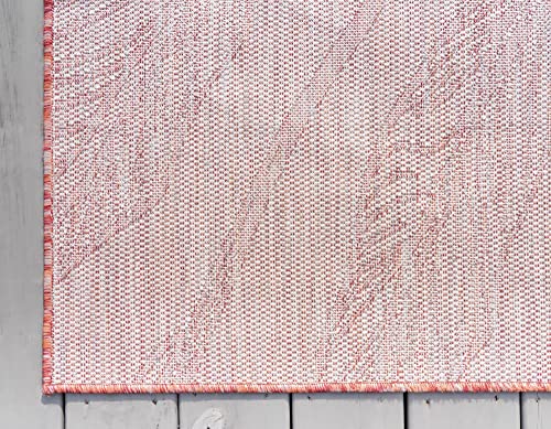 Unique Loom Outdoor Botanical Collection Area Rug - Leaf (5' 1" x 8' Rectangle, Rust Red/ Gray)